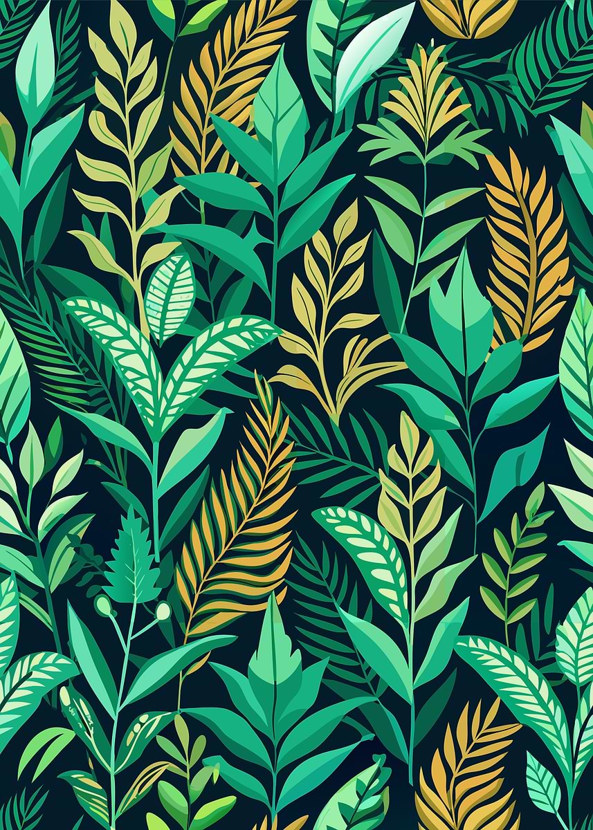 'Tropical Leaves Pattern on Dark Background' Poster, picture, metal ...