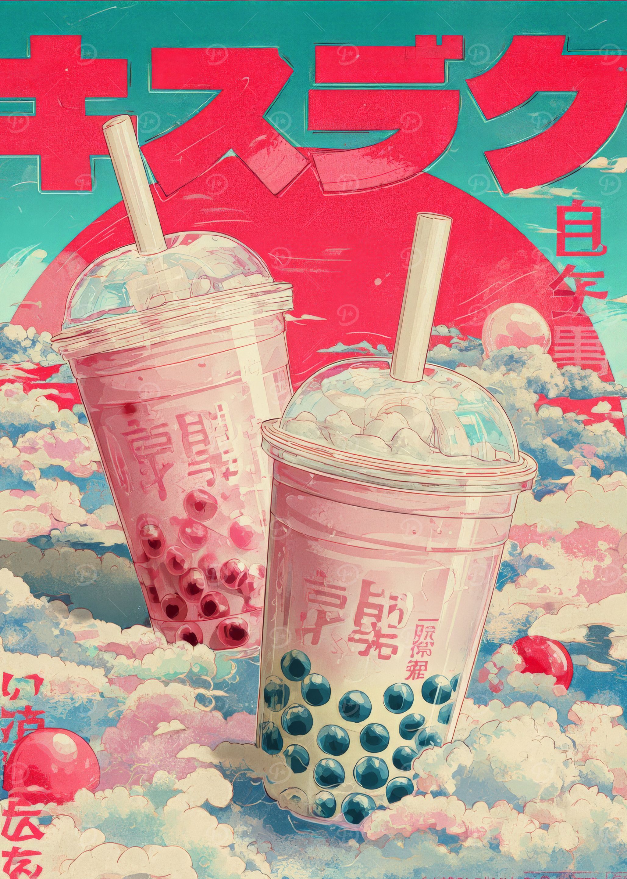 'Bubble Tea in the Clouds' Poster, picture, metal print, paint by ...