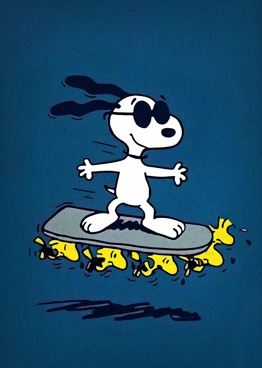'Snoopy Surfing with Woodstock on Board' Poster, picture, metal print ...