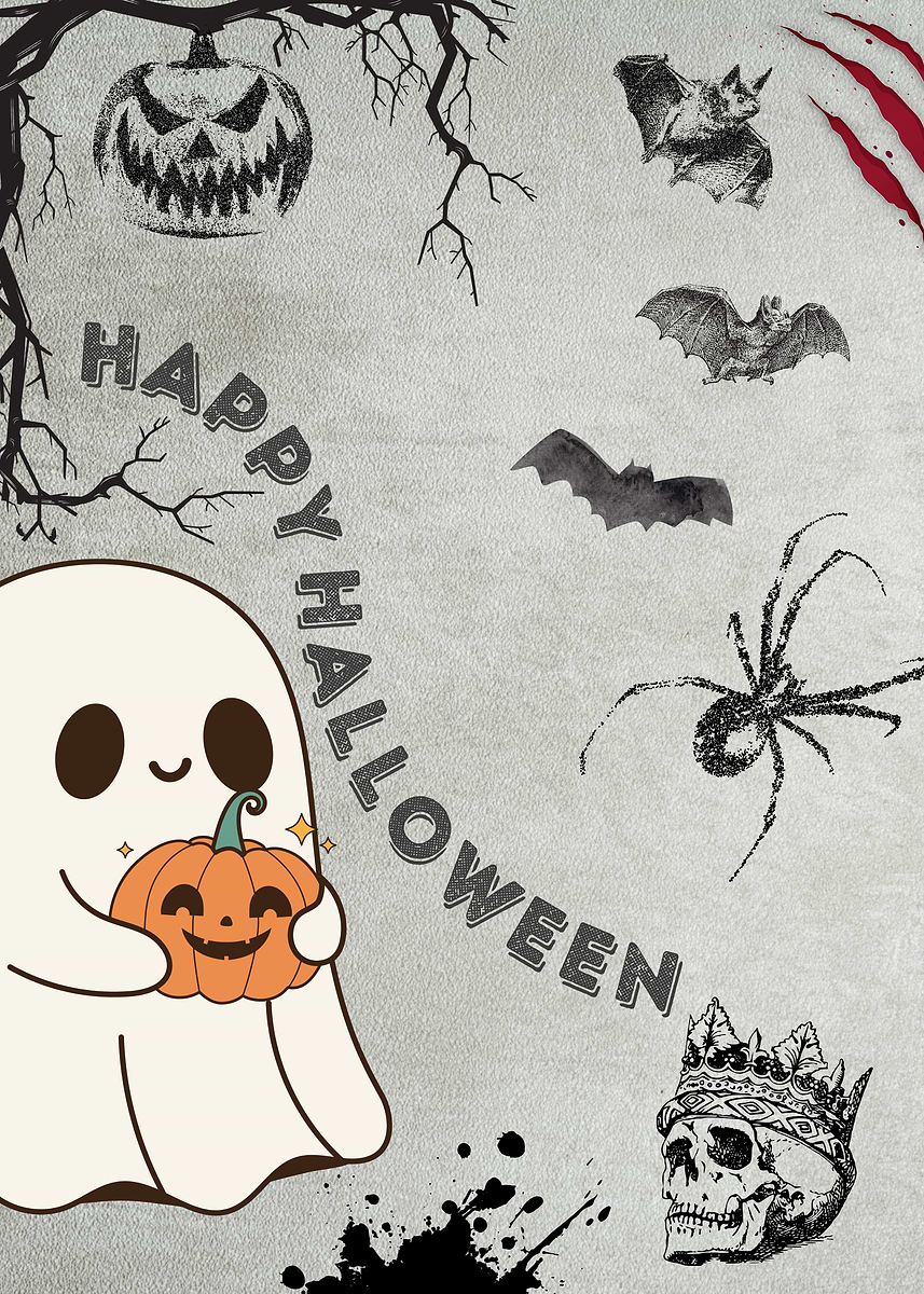 'Cute Halloween Ghost with Pumpkin' Poster, picture, metal print, paint ...