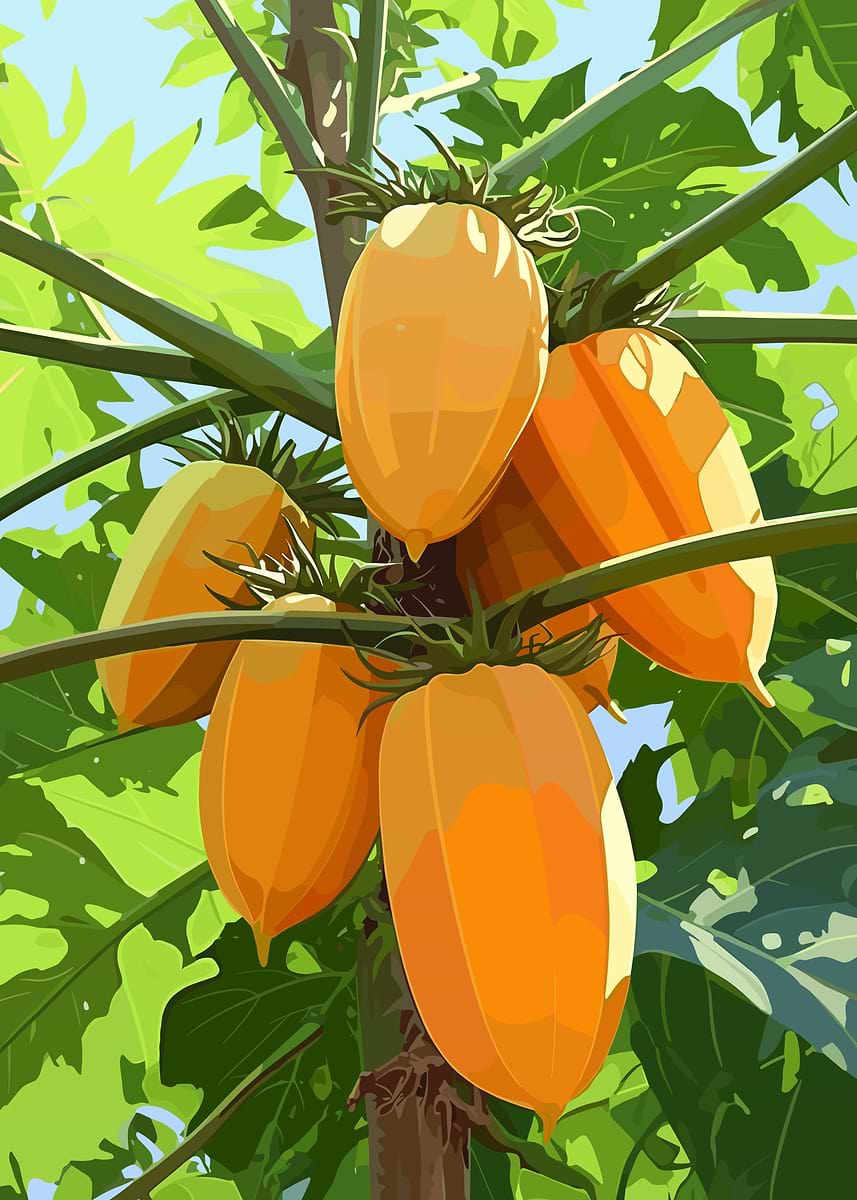 'Papaya Tree with Ripe Fruits' Poster, picture, metal print, paint by ...