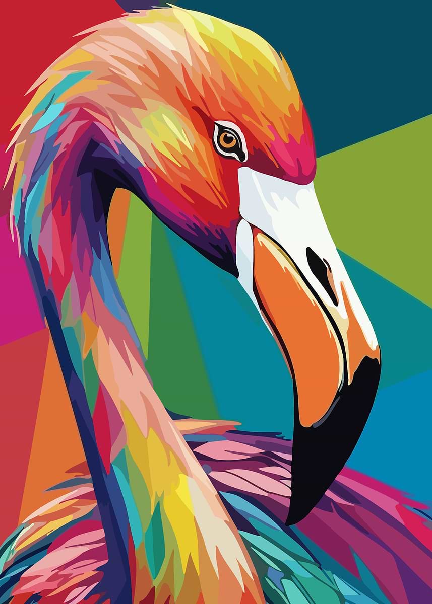 'Colorful Flamingo Pop Art Illustration' Poster, picture, metal print ...