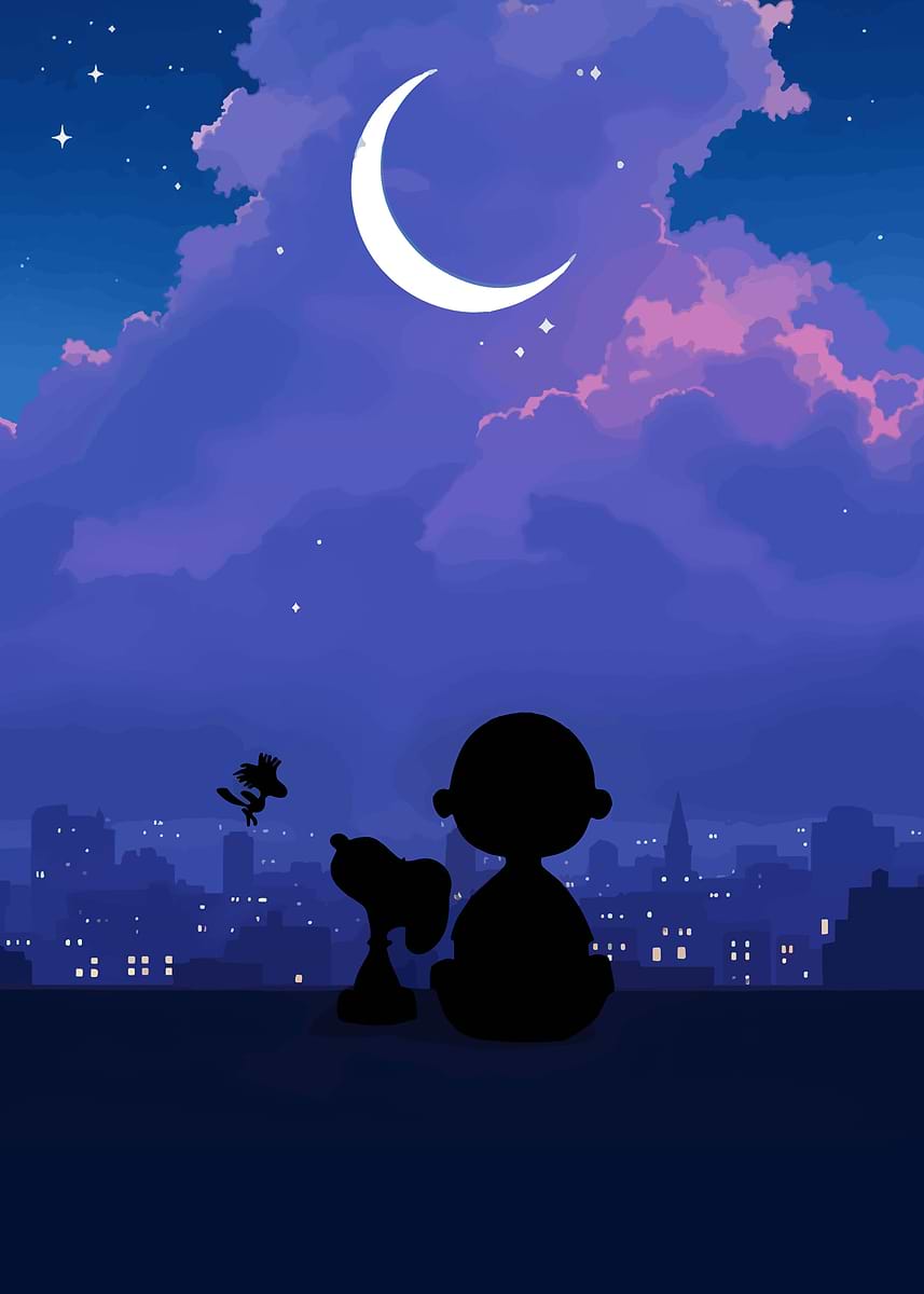 'Snoopy and Charlie Brown Night Scene' Poster, picture, metal print ...