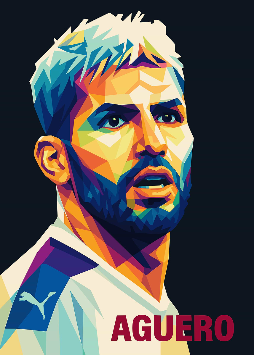 'Sergio Aguero Colorful Portrait' Poster, picture, metal print, paint ...