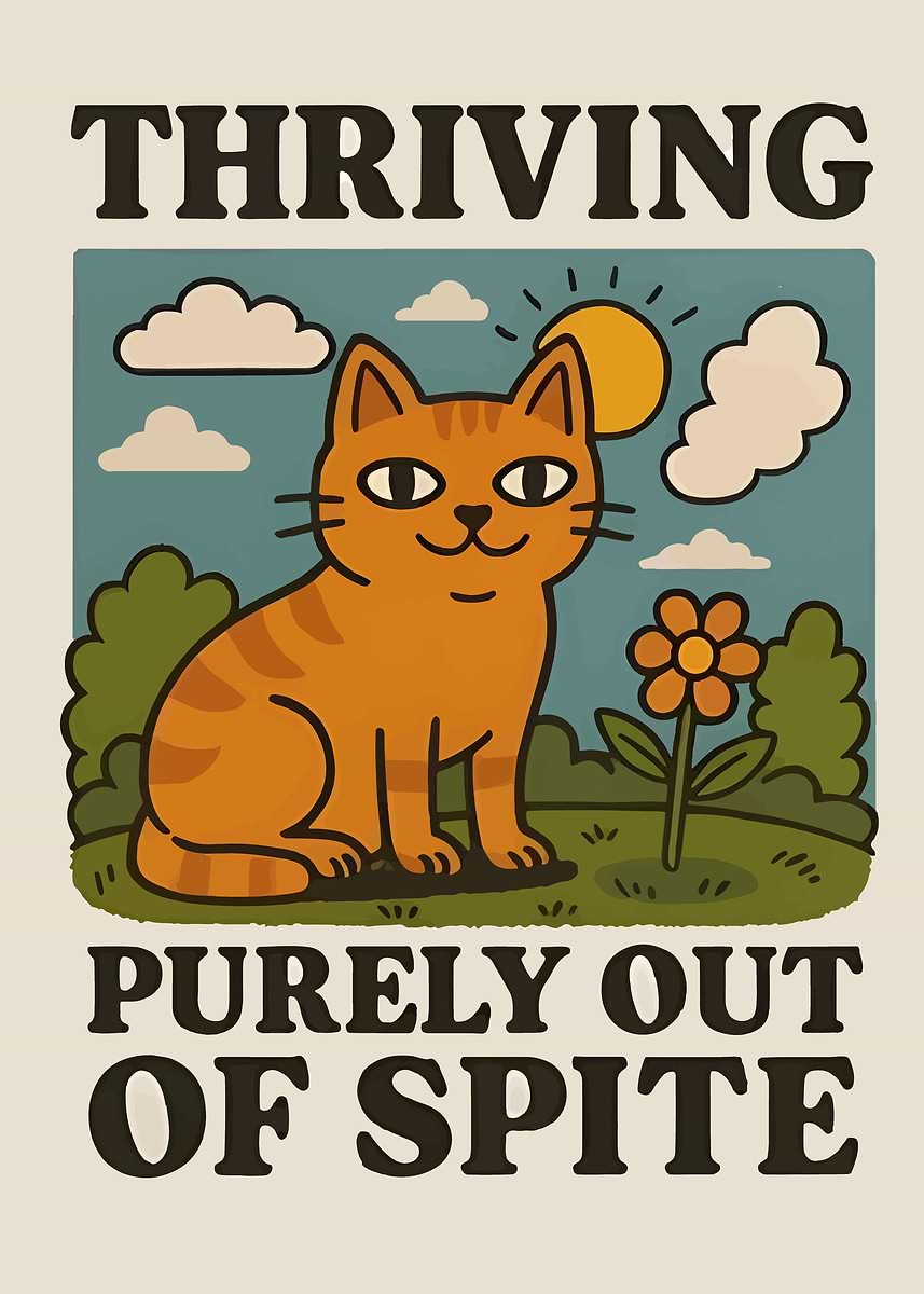 'Thriving Cat Spite Cartoon Illustration' Poster, picture, metal print ...