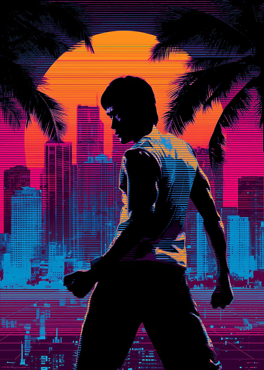 'Bruce Lee Retro Cityscape' Poster, picture, metal print, paint by ...
