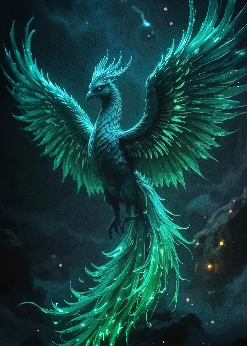 'Emerald Phoenix Rising' Poster, picture, metal print, paint by Sue ...