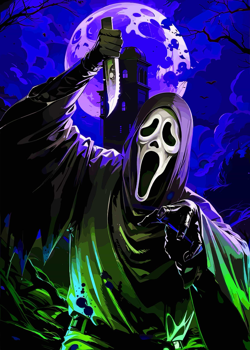 'Ghostface with Knife in Dark Scene' Poster, picture, metal print ...