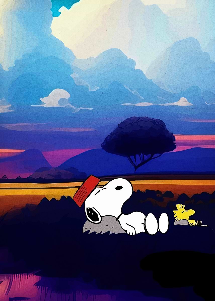 'Snoopy and Woodstock in Landscape' Poster, picture, metal print, paint ...