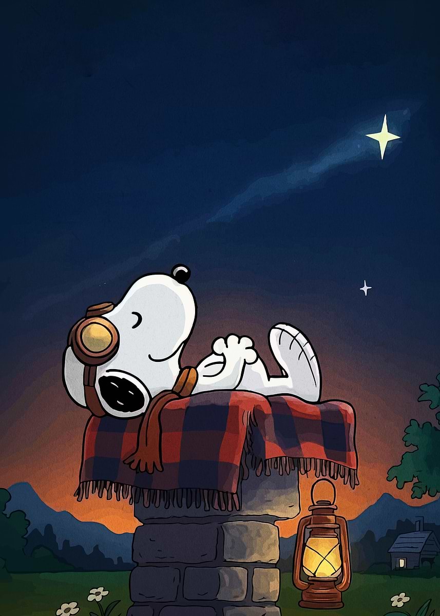 'Snoopy stargazing on a chimney' Poster, picture, metal print, paint by ...