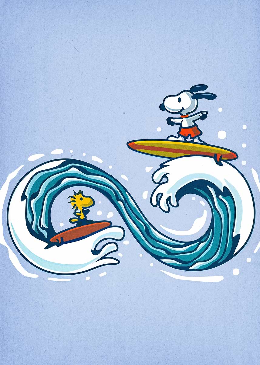 'Snoopy and Woodstock Surfing Infinity Wave' Poster, picture, metal ...