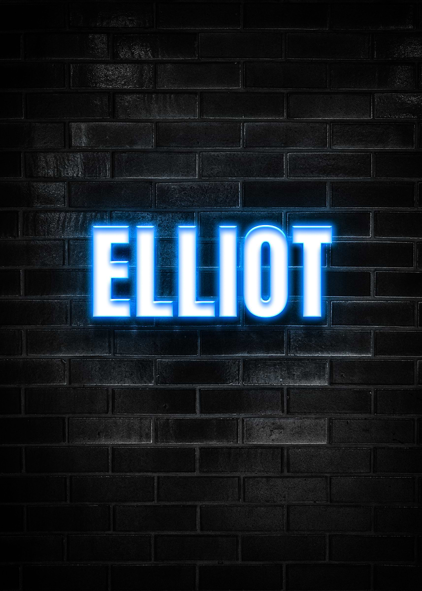 'Elliot Neon Sign on Brick Wall' Poster, picture, metal print, paint by ...
