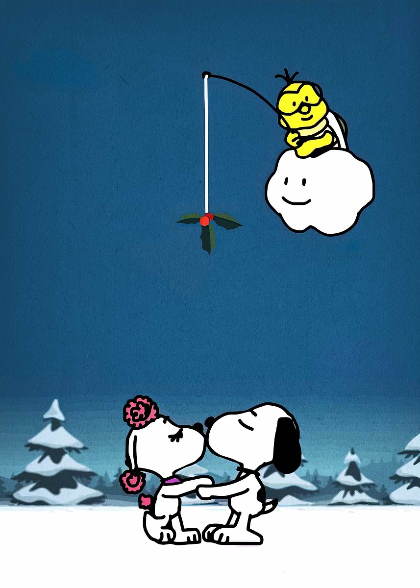 'Snoopy and Faron Christmas Kiss' Poster, picture, metal print, paint ...