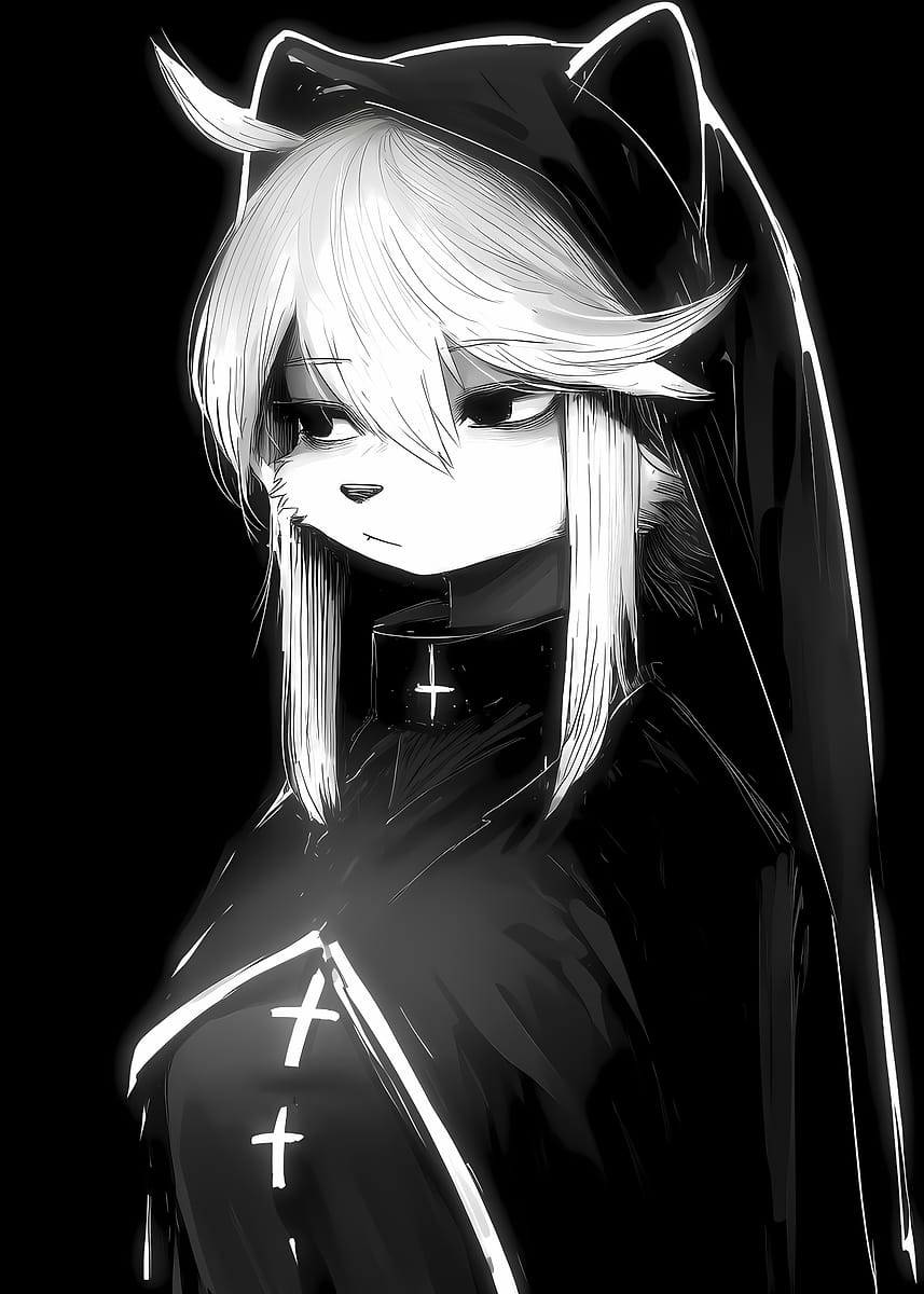 'Monochrome Anime Nun Character Portrait' Poster, picture, metal print ...