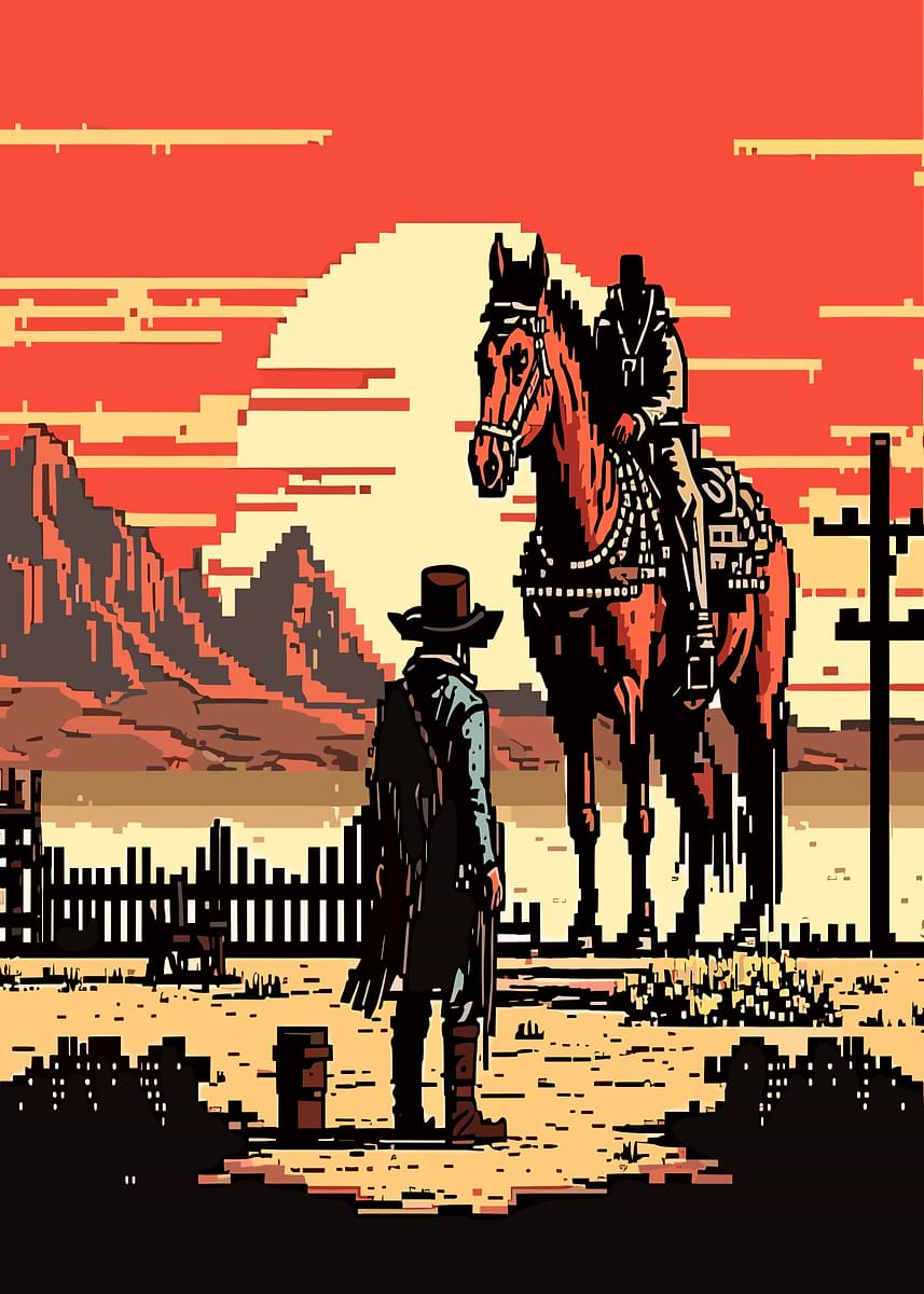 'Pixel Art Western Confrontation' Poster, picture, metal print, paint ...