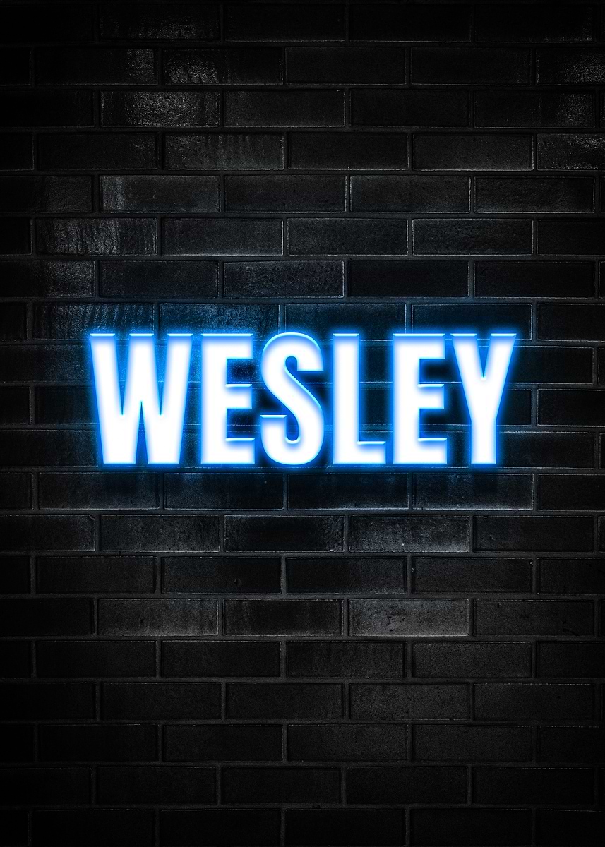 'Wesley Neon Sign on Brick Wall' Poster, picture, metal print, paint by ...