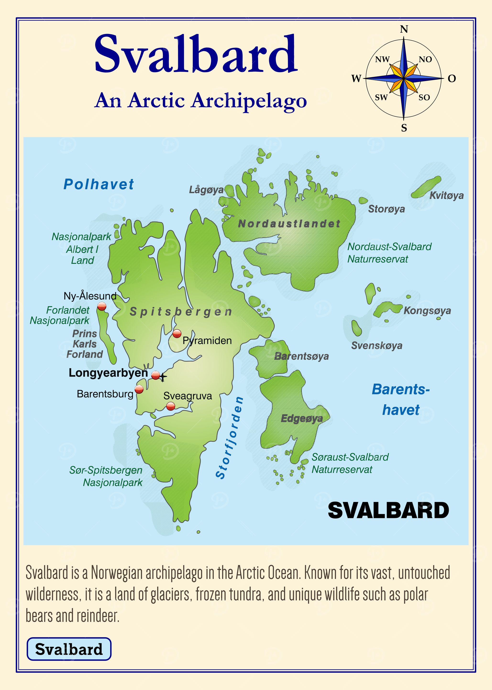 'Svalbard Arctic Archipelago Map' Poster, picture, metal print, paint ...
