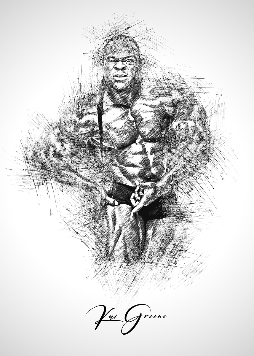 'Kai Greene Bodybuilder Sketch Art' Poster, picture, metal print, paint ...