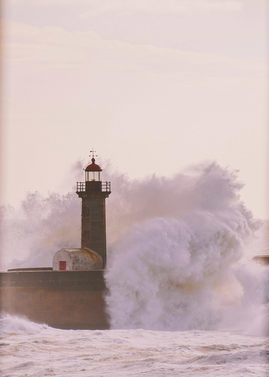 'Lighthouse and Crashing Waves' Poster, picture, metal print, paint by ...