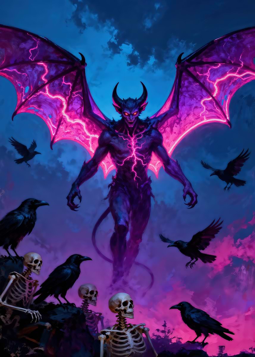 'Demon with Ravens and Skeletons' Poster, picture, metal print, paint ...