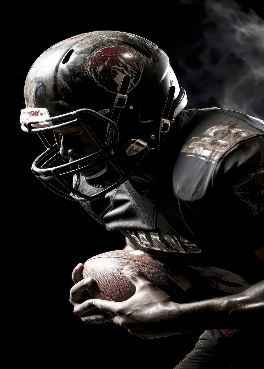 'American Football Player with Ball' Poster, picture, metal print ...