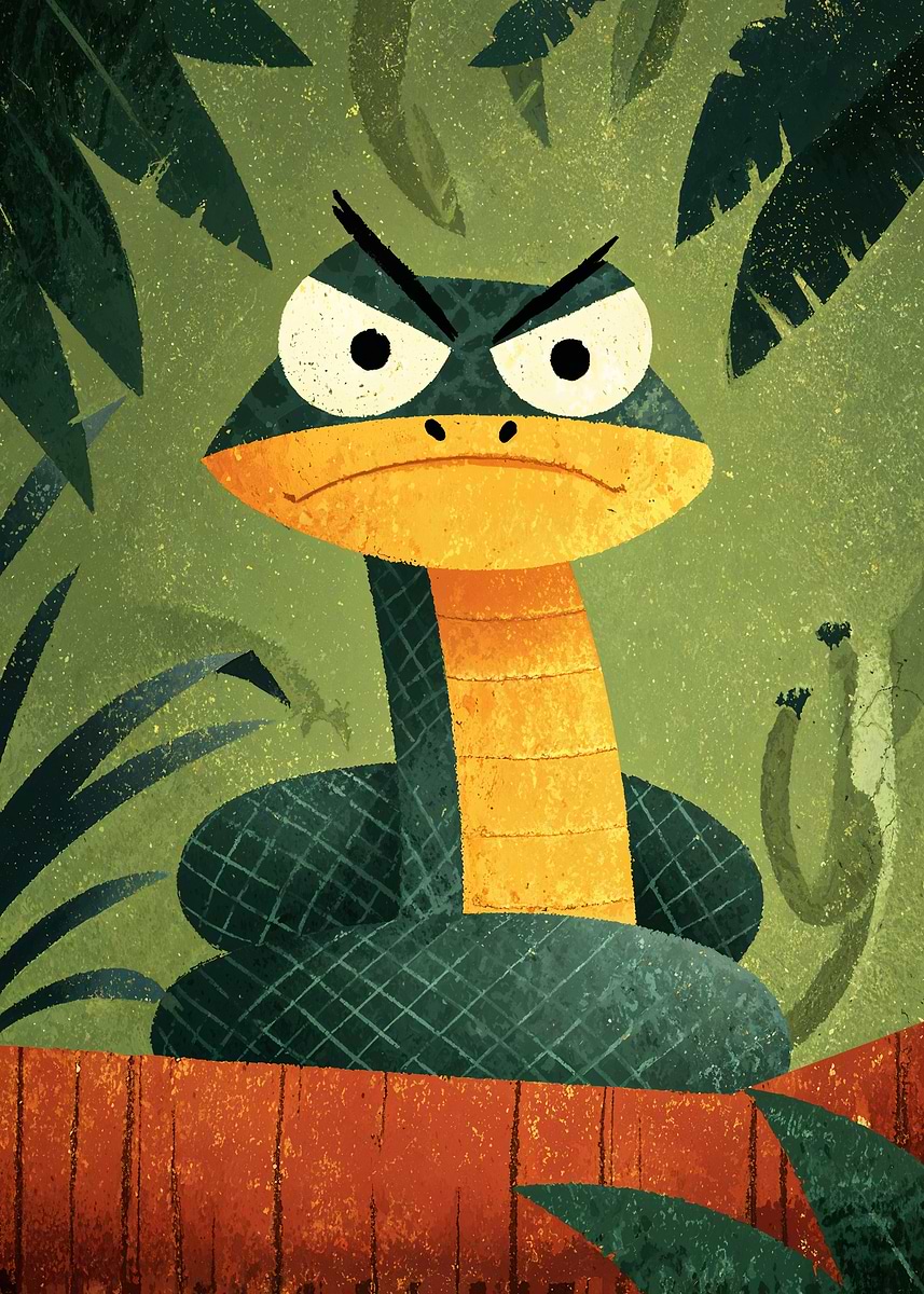 'Grumpy Snake in the Jungle' Poster, picture, metal print, paint by ...