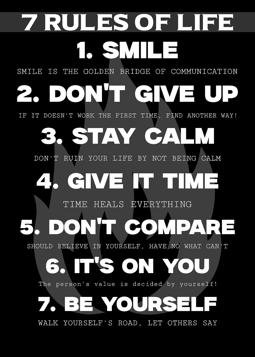 '7 Rules of Life - Inspirational Poster' Poster, picture, metal print ...