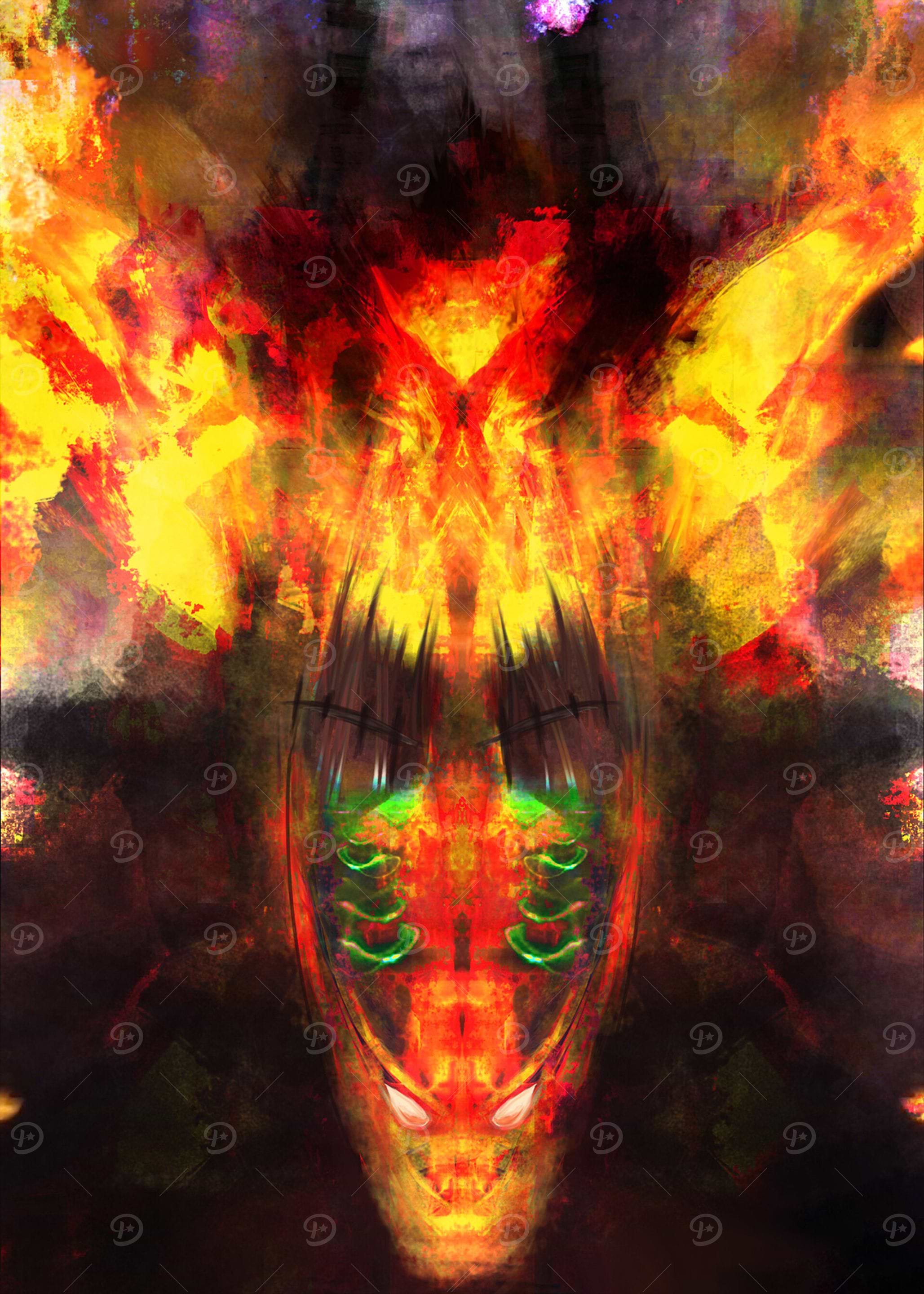 'Fiery Abstract Demon Face' Poster, picture, metal print, paint by ...