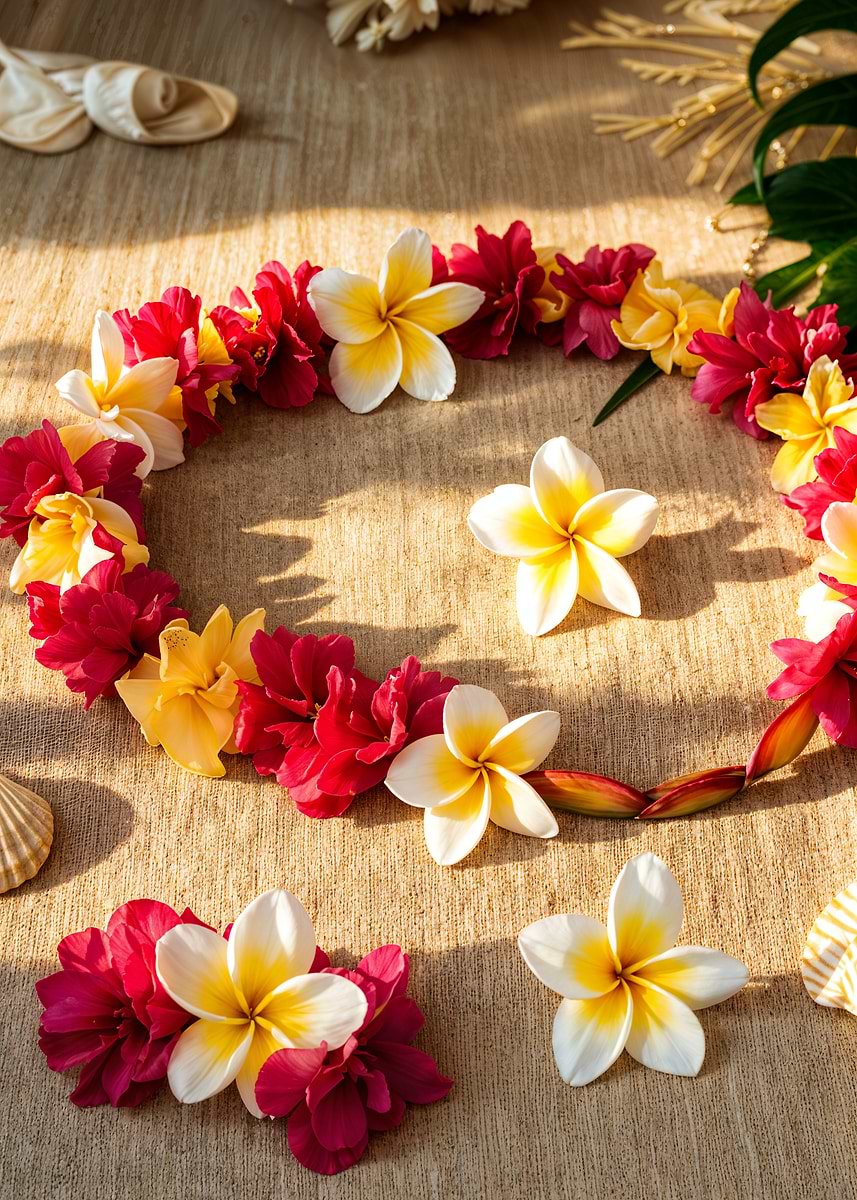 'Floral Lei with Plumeria and Hibiscus' Poster, picture, metal print ...