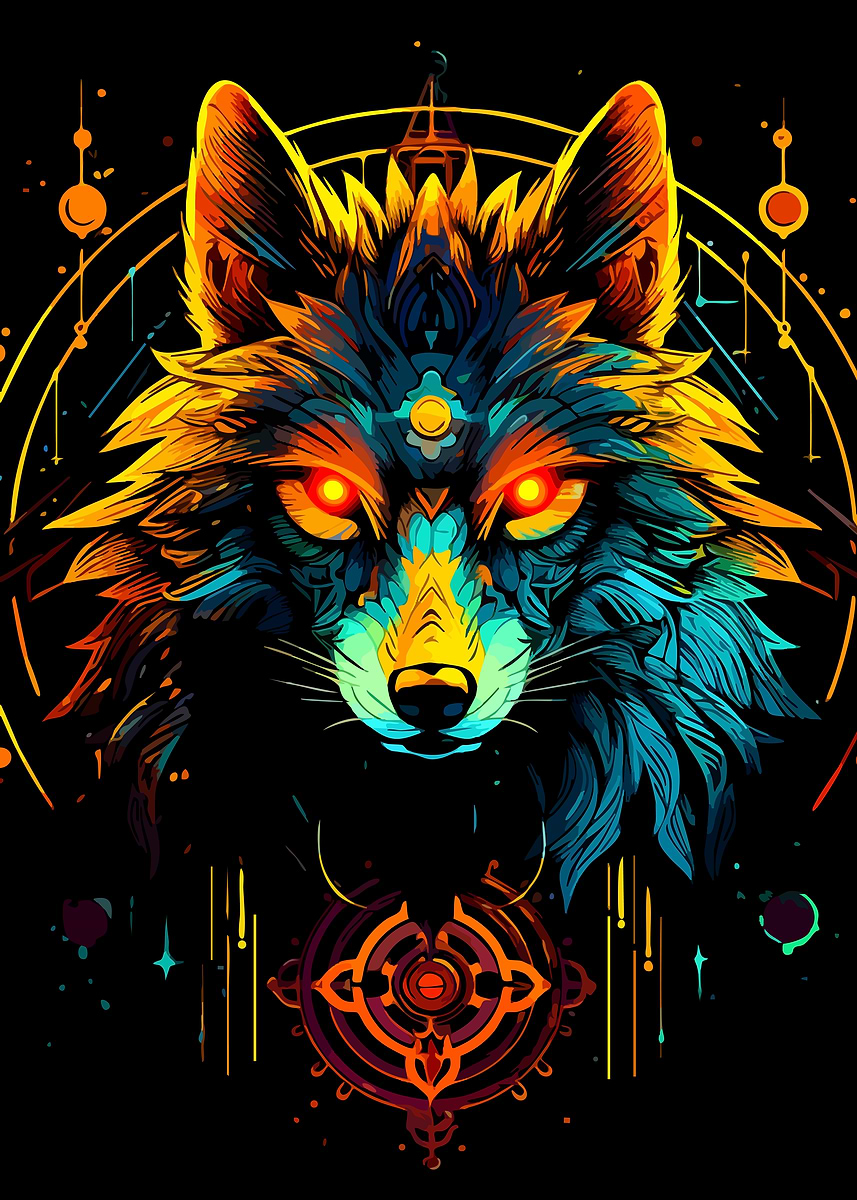 'Abstract Wolf Portrait with Geometric Elements' Poster, picture, metal ...