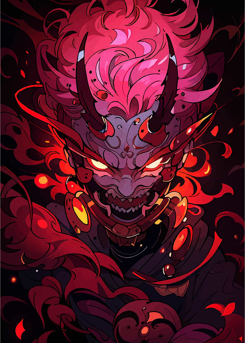 'Red Oni Mask Digital Art' Poster, picture, metal print, paint by Beth ...