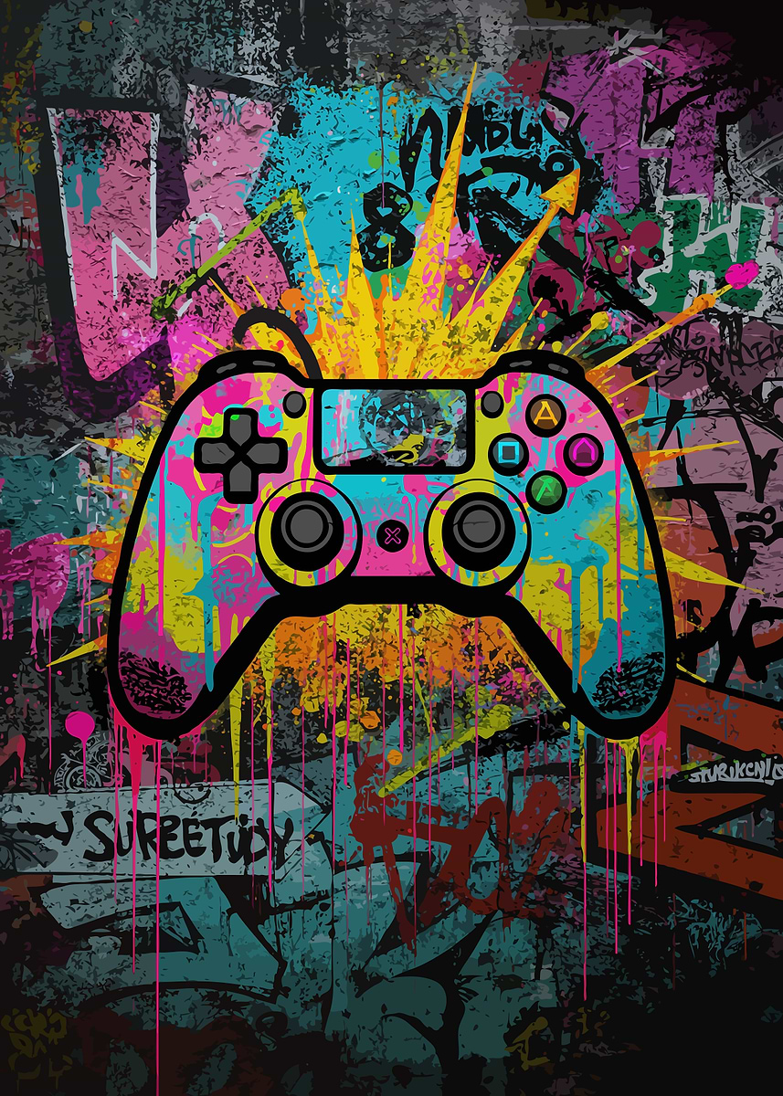 'Gaming Controller Graffiti Art' Poster, picture, metal print, paint by ...