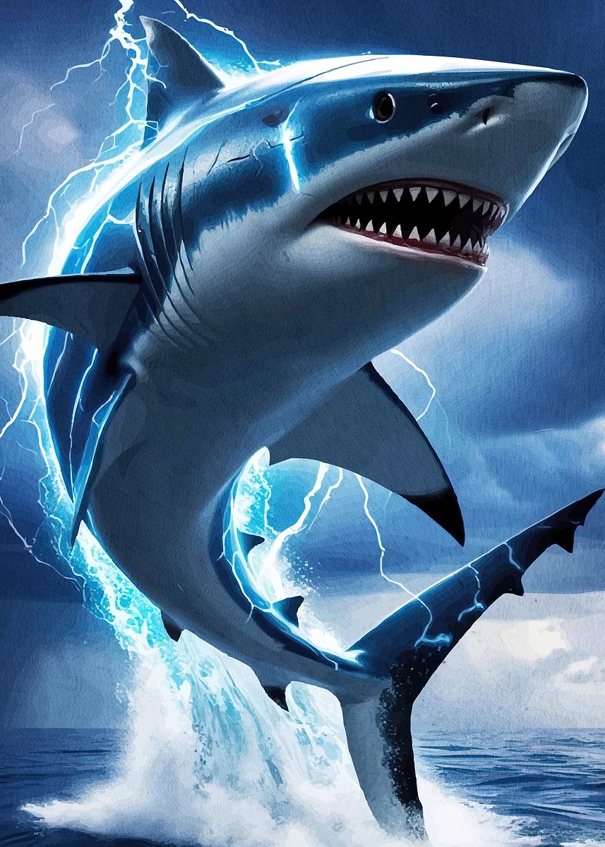'Electric Shark Leaping Ocean' Poster, picture, metal print, paint by ...