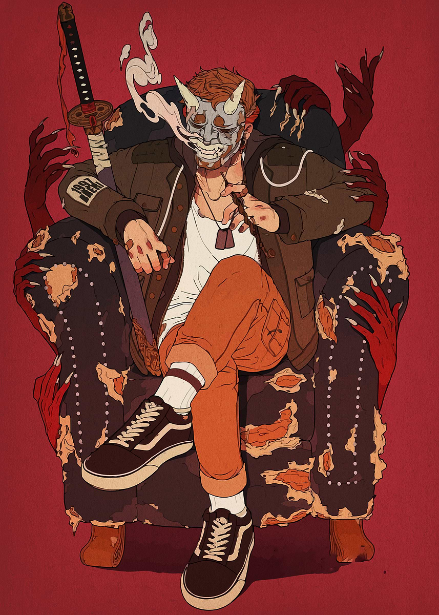 'Masked Figure on Throne with Demons' Poster, picture, metal print ...