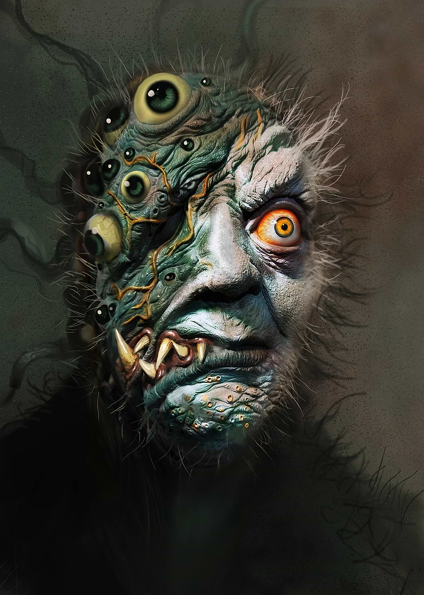 'Monster Face with Multiple Eyes' Poster, picture, metal print, paint ...