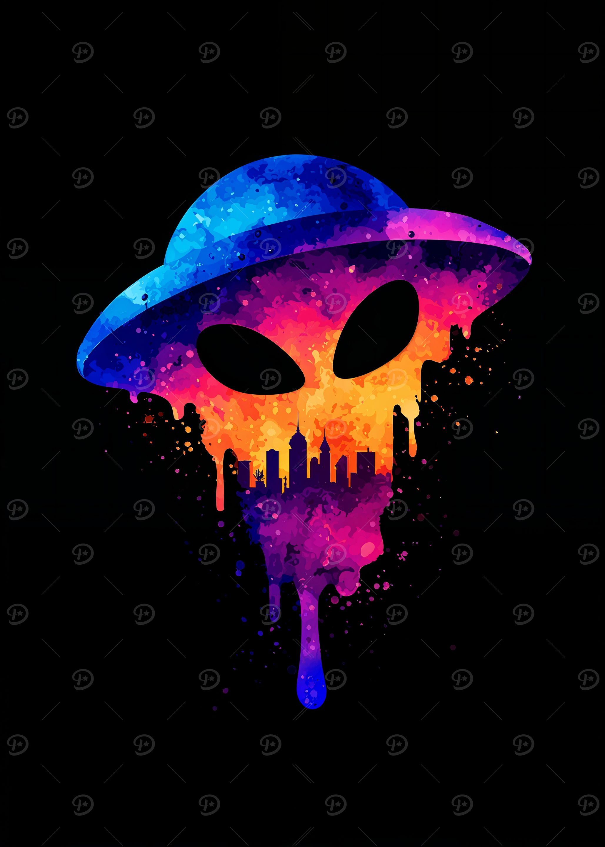 'Colorful Alien Invasion Cityscape' Poster, picture, metal print, paint ...