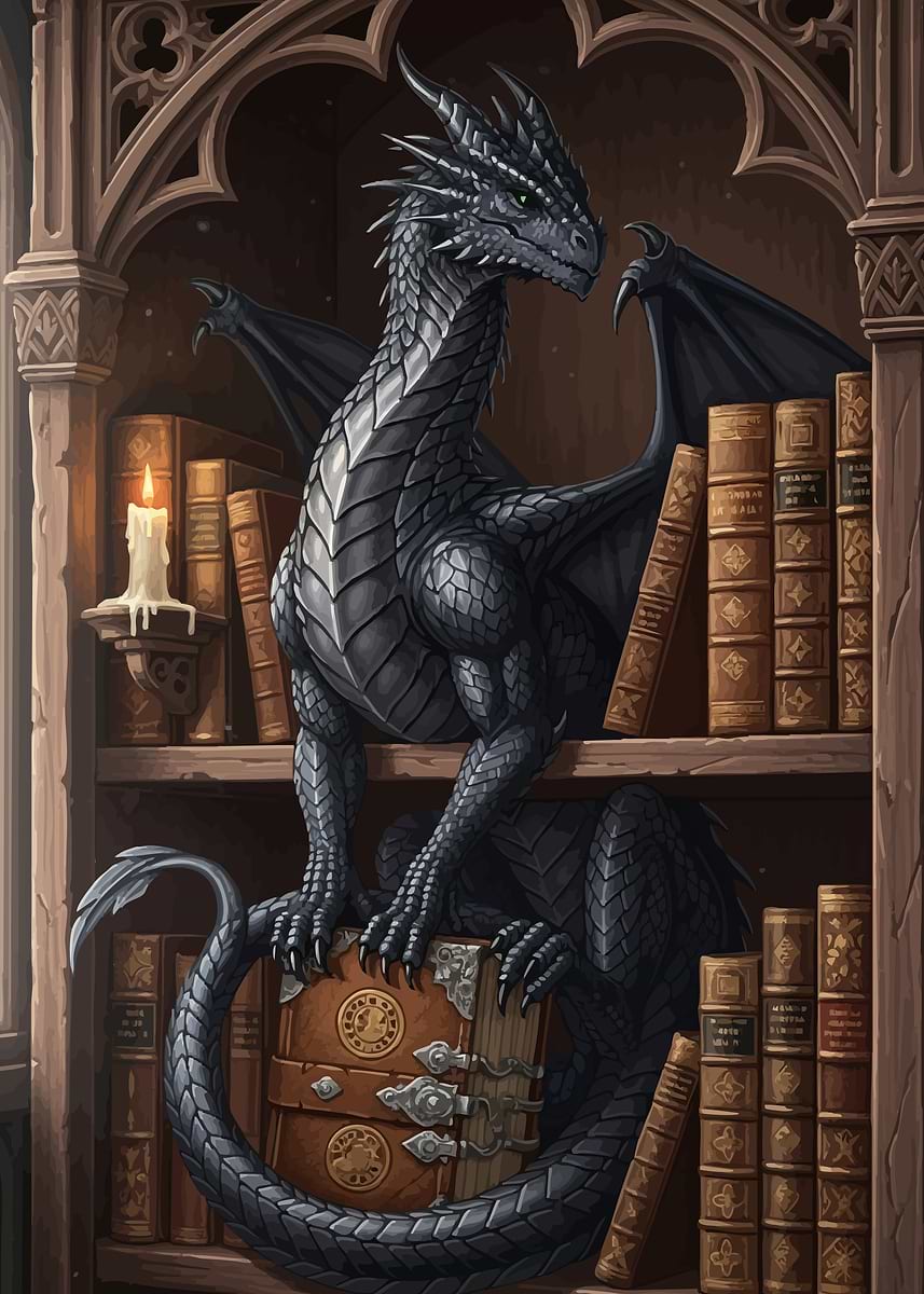 'Dragon Bookshelf Animal' Poster, picture, metal print, paint by Nala ...