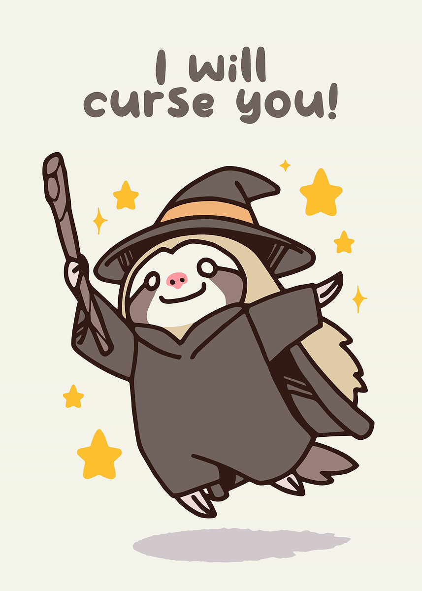 'Sloth Wizard Cartoon with Curse' Poster, picture, metal print, paint ...