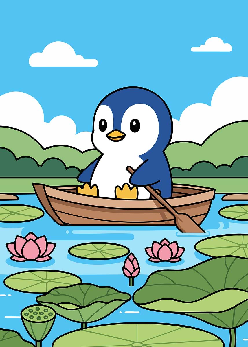 'Cartoon Penguin Boat' Poster, picture, metal print, paint by Keyon ...