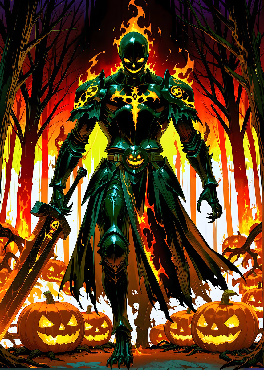 'Halloween Knight with Flaming Armor' Poster, picture, metal print ...