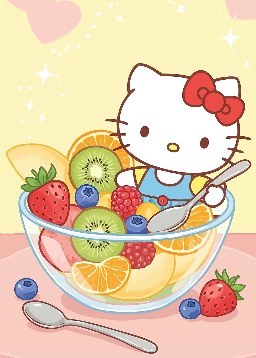 'Hello Kitty Fruit Salad Bowl' Poster, picture, metal print, paint by ...