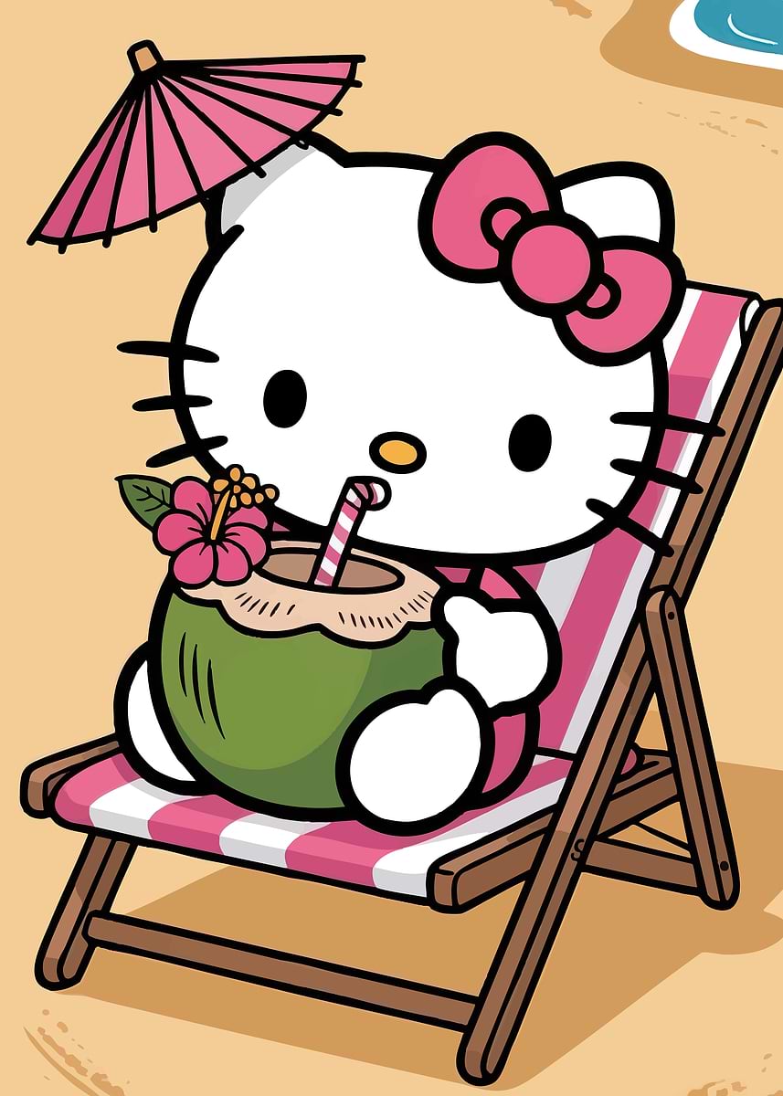 'Hello Kitty Beach Relaxation' Poster, picture, metal print, paint by ...