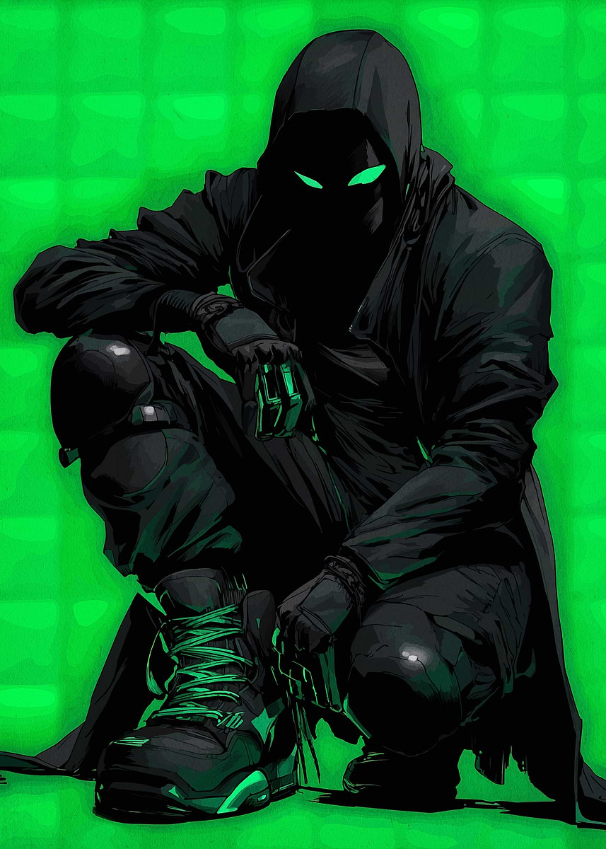 'Hooded Figure with Glowing Eyes' Poster, picture, metal print, paint ...