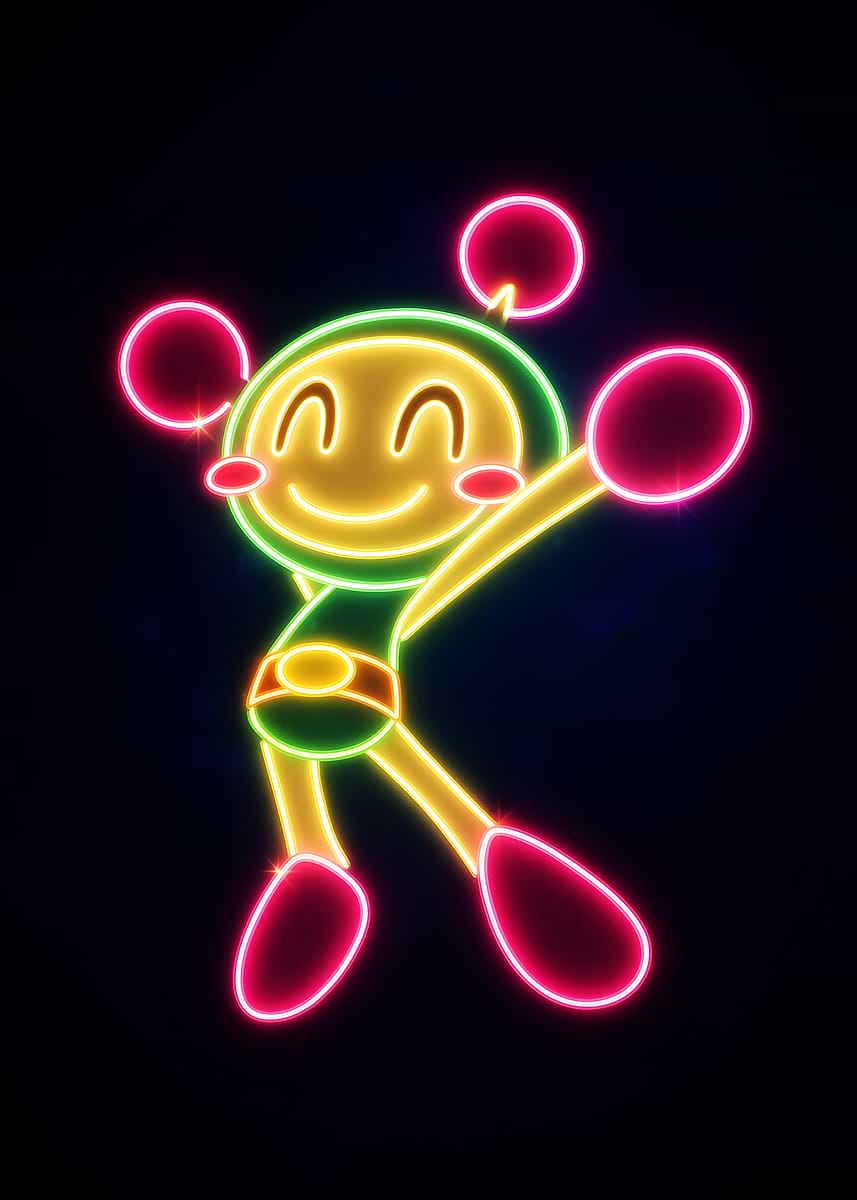 'Bomberman Neon Light' Poster, picture, metal print, paint by ...