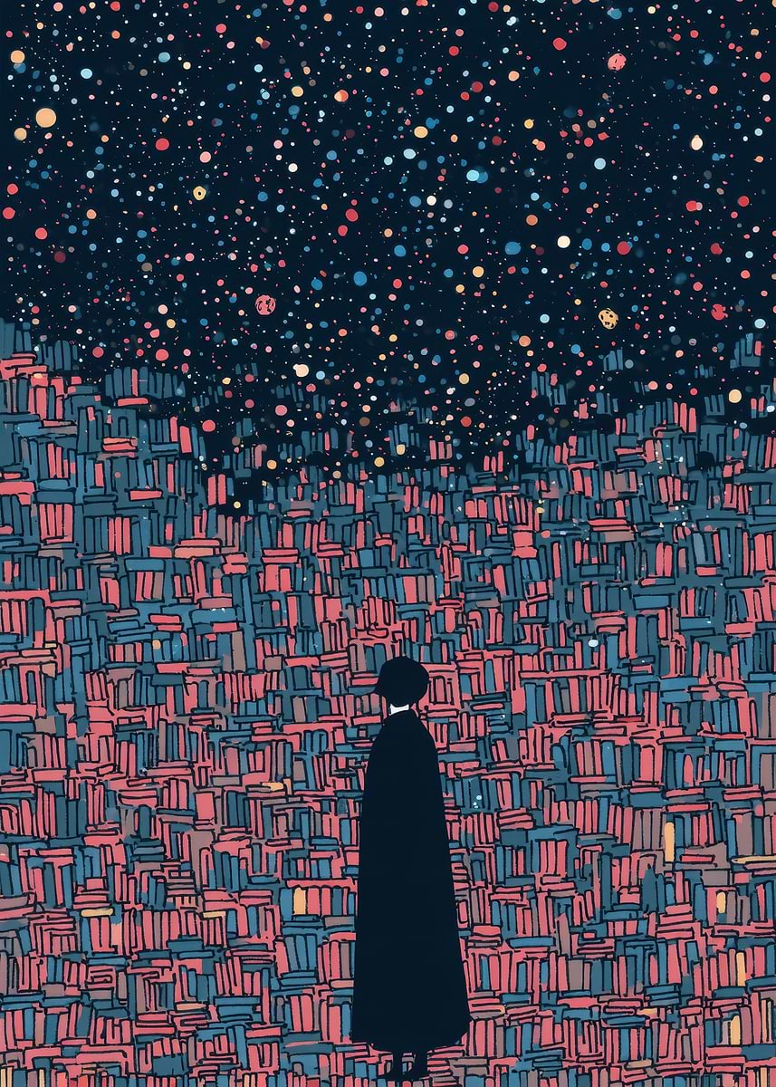 'Book City and Starry Sky' Poster, picture, metal print, paint by ...