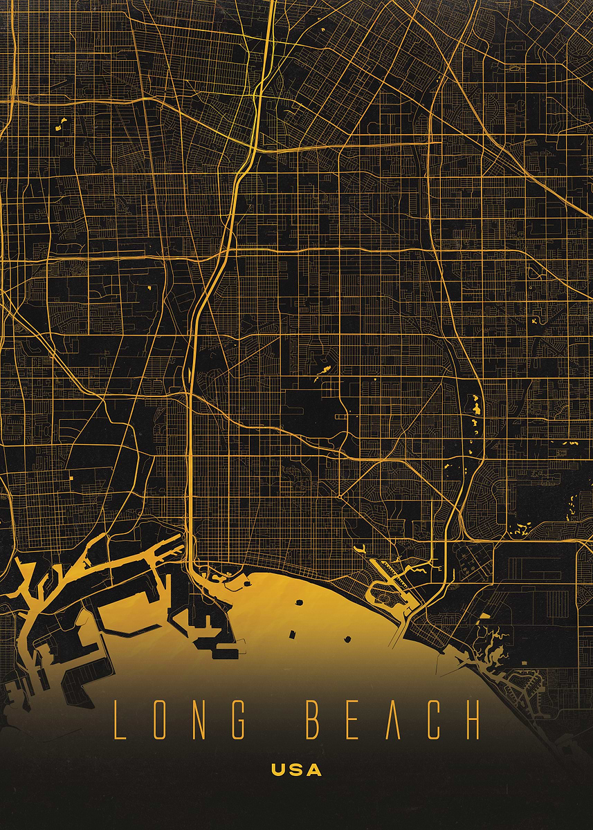 'Long Beach, USA City Map Artwork - Modern Minimalist Street Map of ...