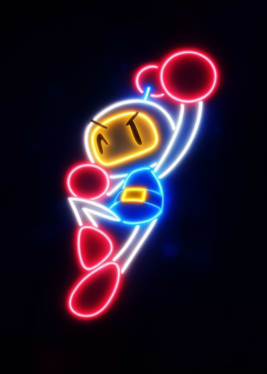 'Bomberman Neon Light' Poster, picture, metal print, paint by ...