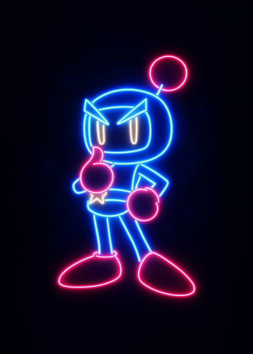 'Bomberman Neon Glow' Poster, picture, metal print, paint by ...