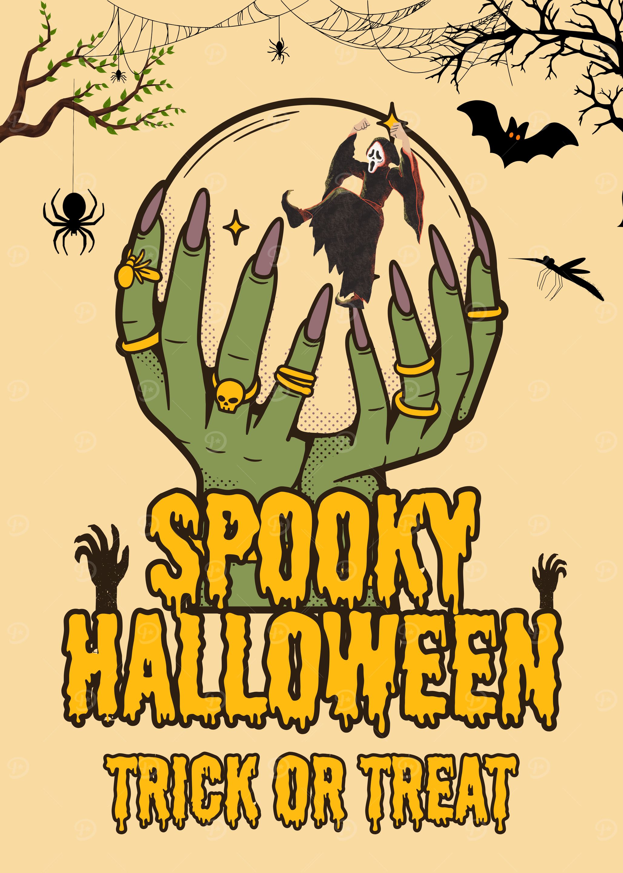 'Spooky Halloween Magic – Witch in Crystal Ball' Poster, picture, metal ...