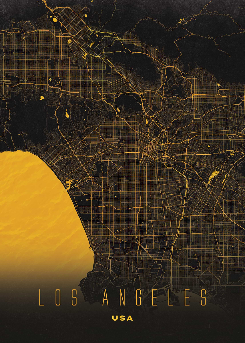 'Los Angeles, USA City Map Artwork - Modern Minimalist Street Map of ...